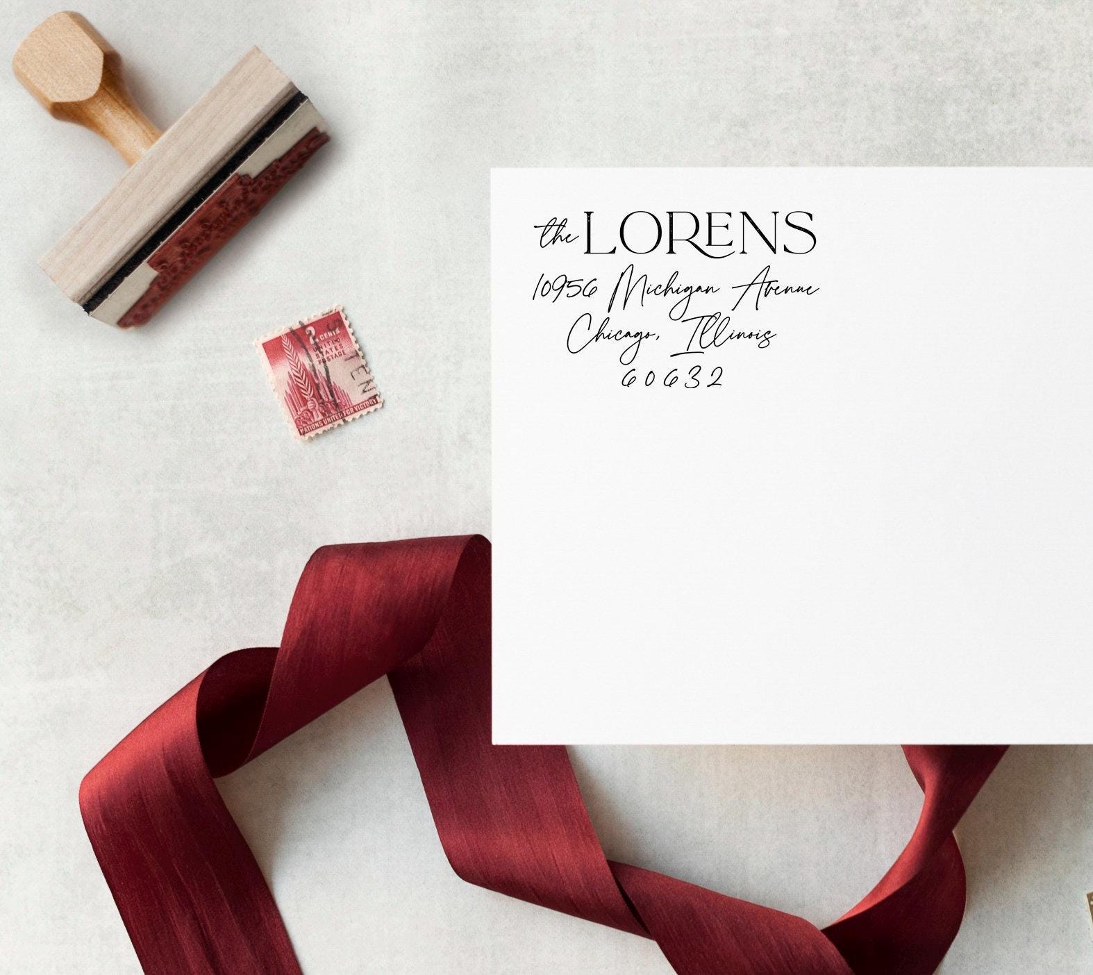 Lettered Script Return Address Stamp, Modern Stamp, Personalized Rubber ...