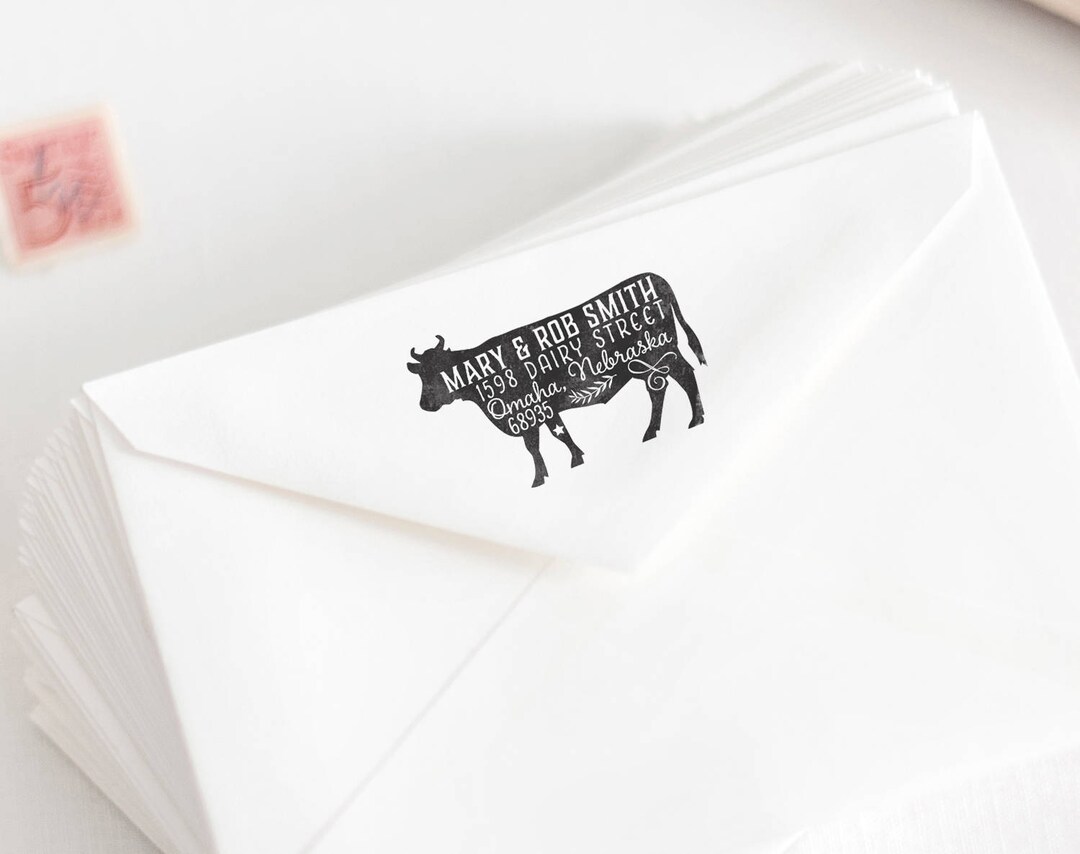 Cow Return Address Stamp, Cow Stamp, Farm Return Address, Custom Rubber ...