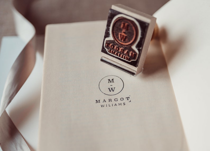 Initials Library Stamp, Custom Self Inking Ex Libris Stamp, Book Plate ...