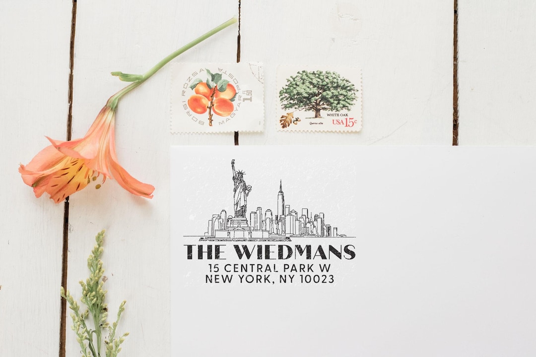 NYC Skyline Return Address Stamp: New York City & Statue of Liberty ...