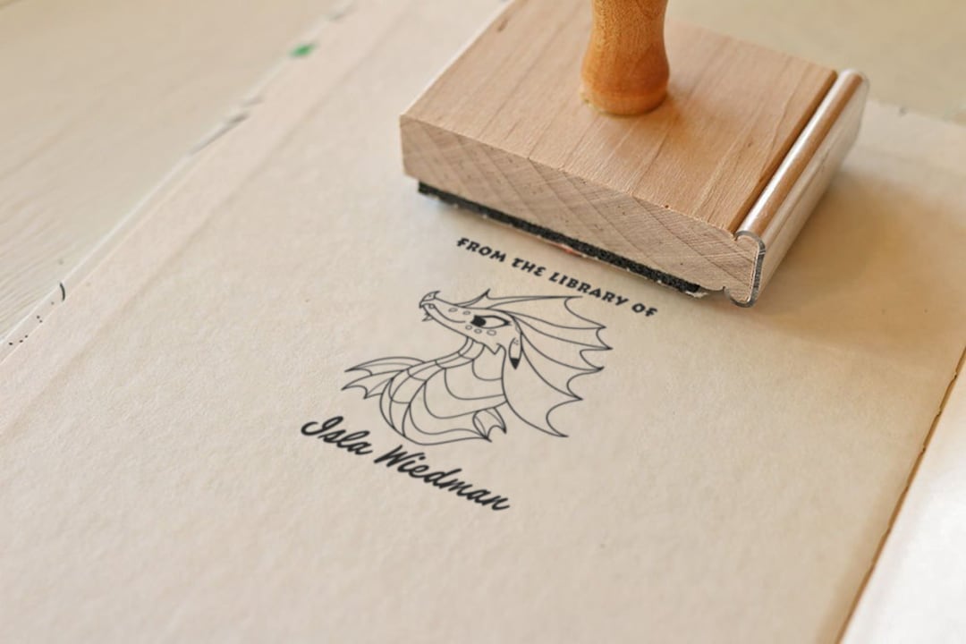 Dragon Library Stamp, Custom Self Inking Ex Libris Stamp, Book Plate ...