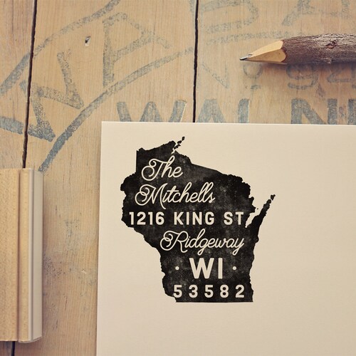 Wisconsin Return Address State Stamp Personalized Rubber | Etsy