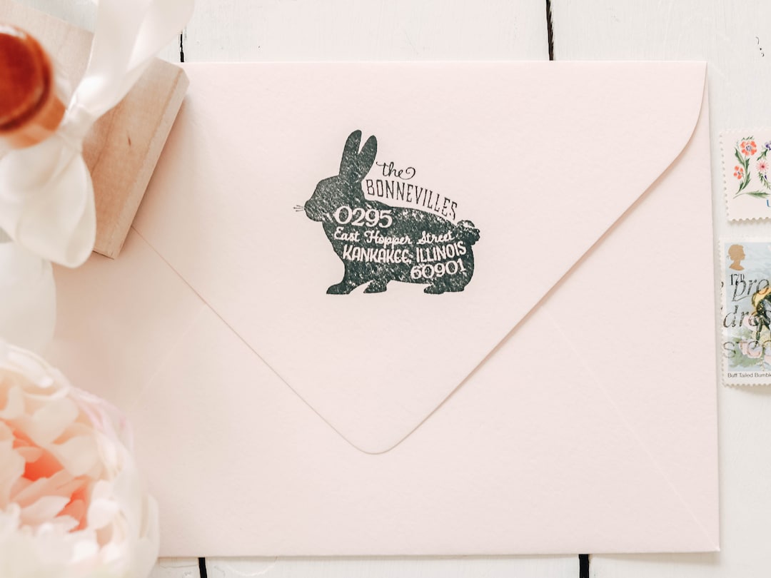 Bunny Rabbit Return Address Stamp, Personalized Rubber Stamp, Pet ...