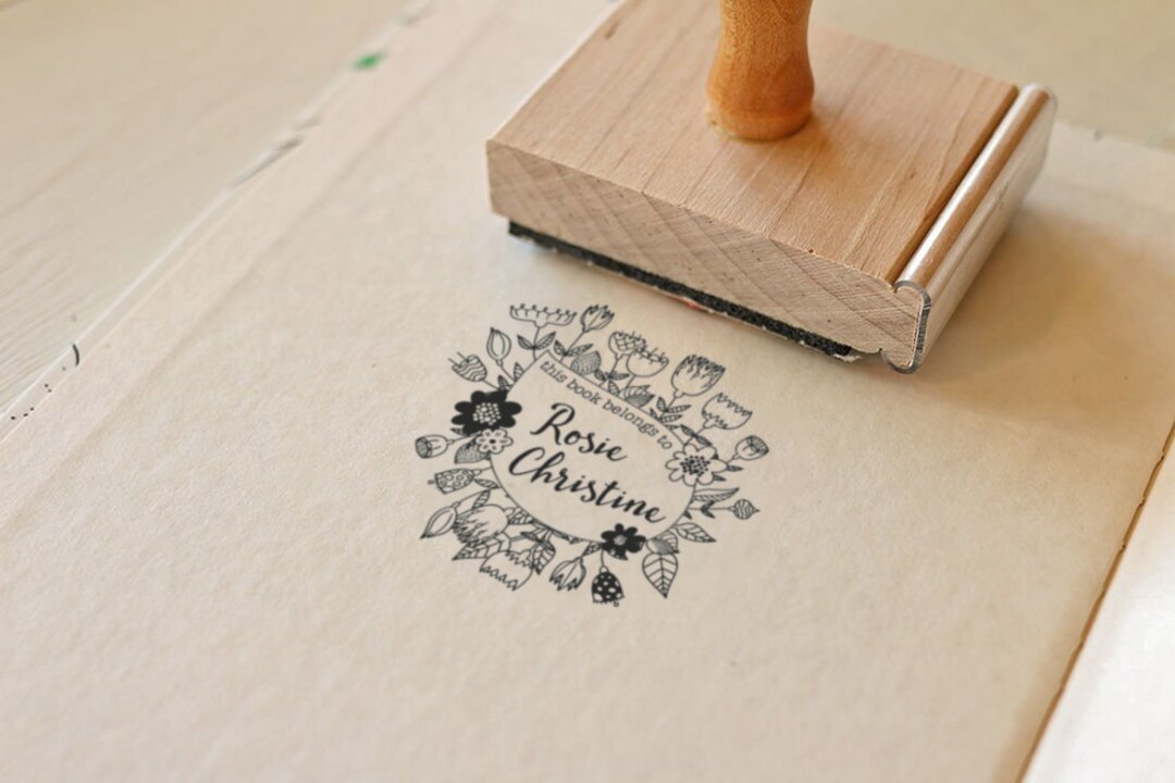 Floral Library Stamp, Custom Self Inking Ex Libris Stamp, Book Plate ...