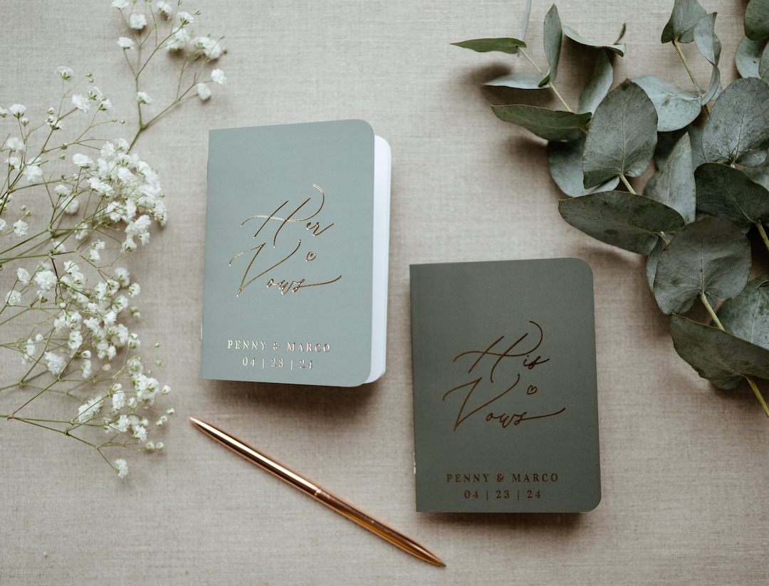 Green and Gold Wedding Vow Books, Set of 2, Foil Vow Booklets ...
