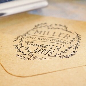 Rustic Return Address Stamp Floral Wreath Stamp Circular Rubber Stamp ...