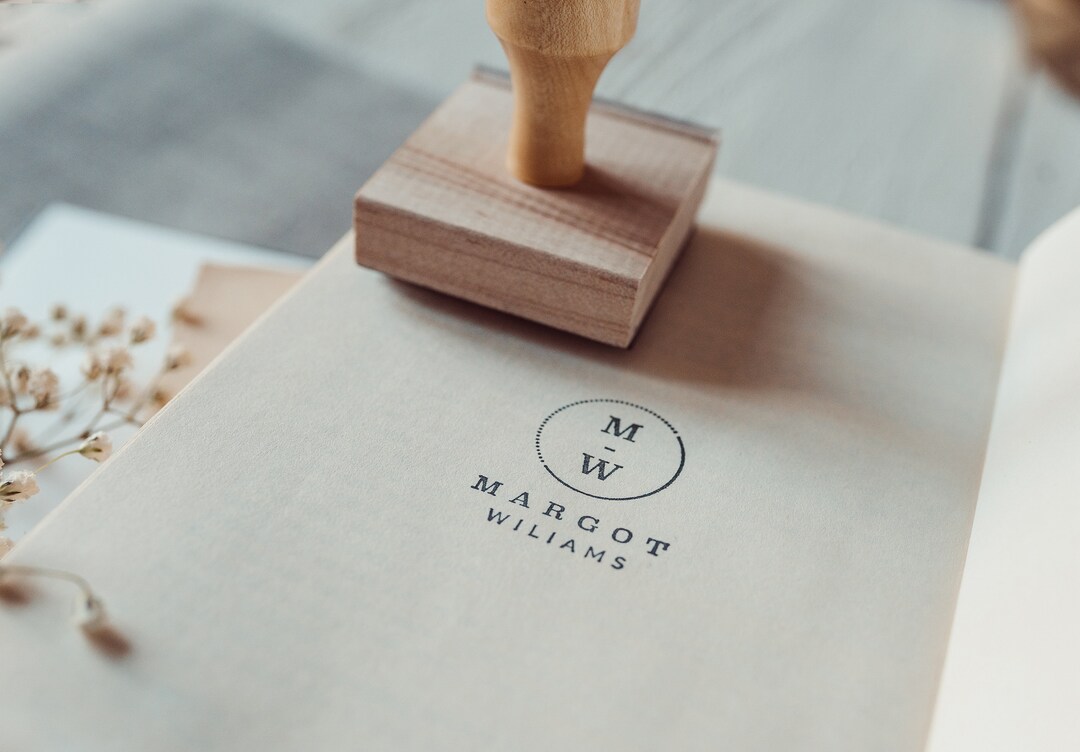 Initials Library Stamp, Custom Self Inking Ex Libris Stamp, Book Plate ...