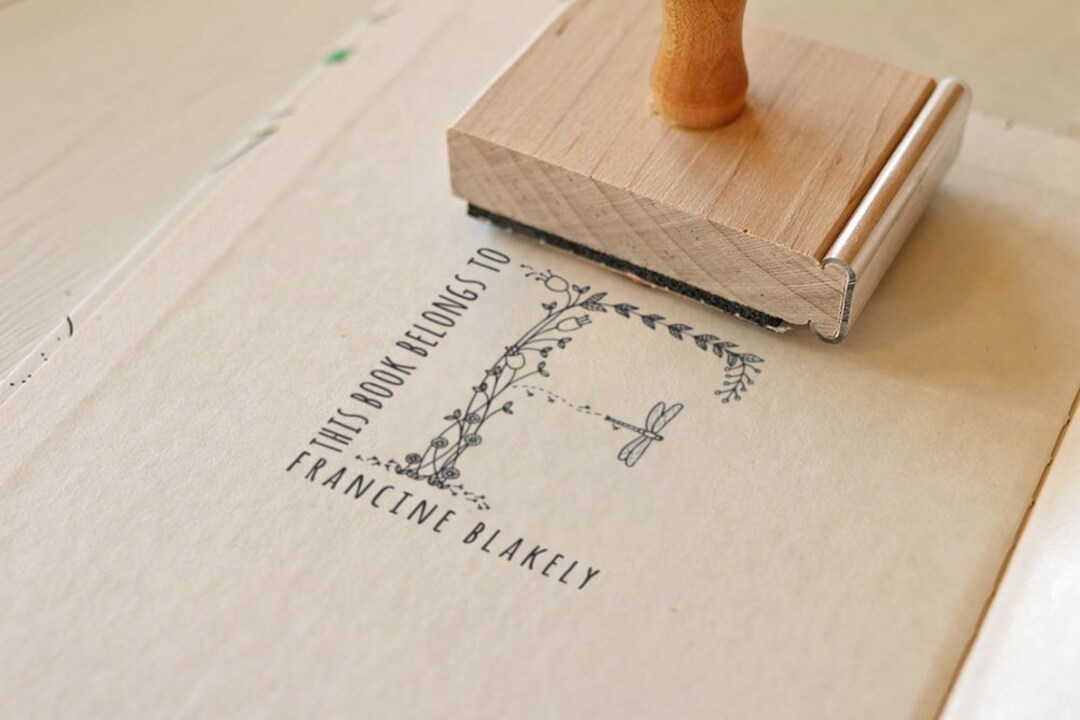Floral Letter Library Stamp, Custom Self Inking Ex Libris Stamp, Book ...
