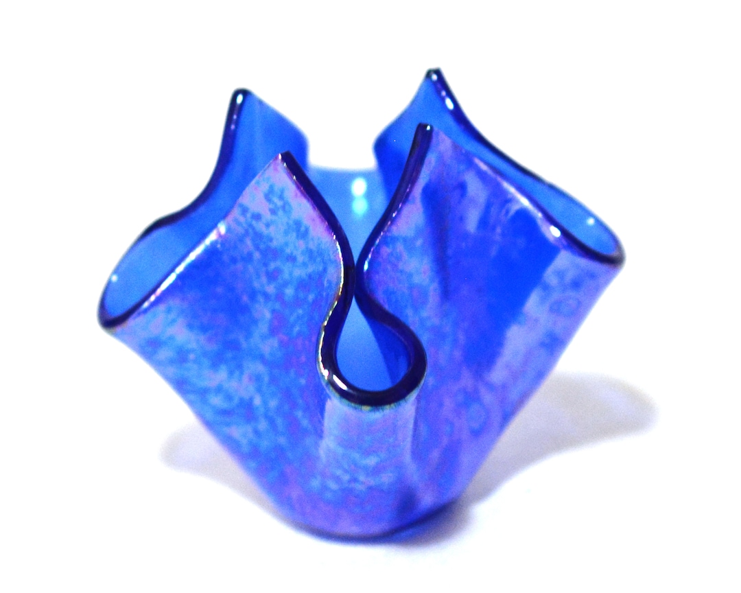 Iridescent Blue Violet Glass Bud Vase: Handmade Art Glass (2.5" Tall ...