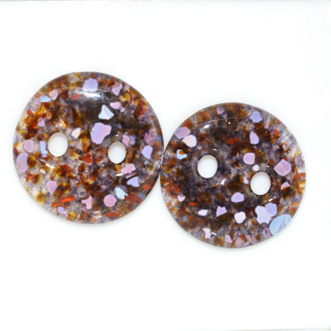 Handmade Fused Glass Buttons Pair Purple Confetti 1.7 - Etsy