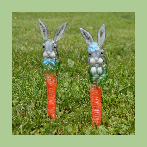 Bunny Rabbit Plant Stake Decorative Glass Garden Stake | Etsy