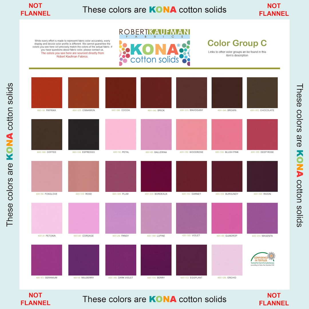 Robert Kaufman KONA Solid Color 100% Cotton Fabric - Color Group C - Etsy