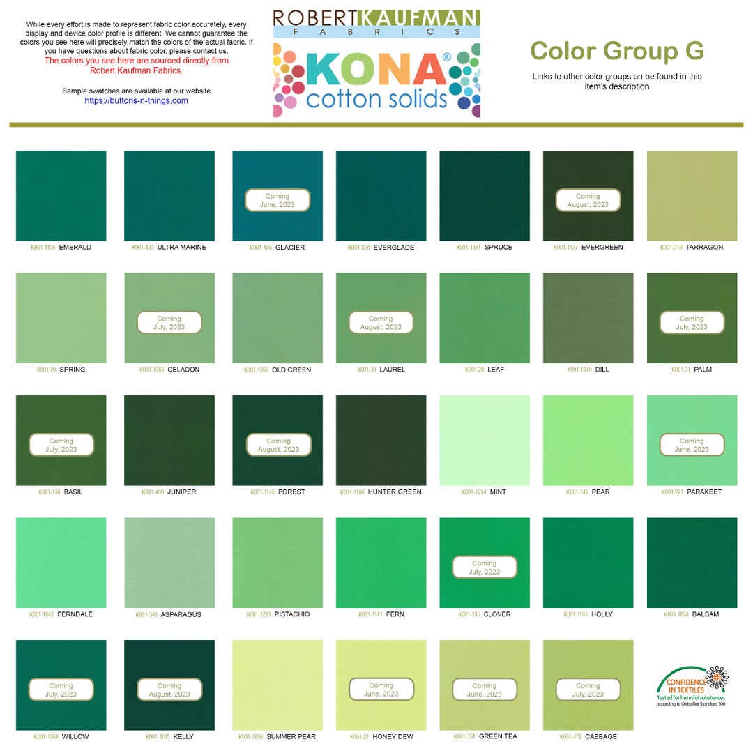 Robert Kaufman Kona Solid Color 100% Cotton Fabric Color - Etsy