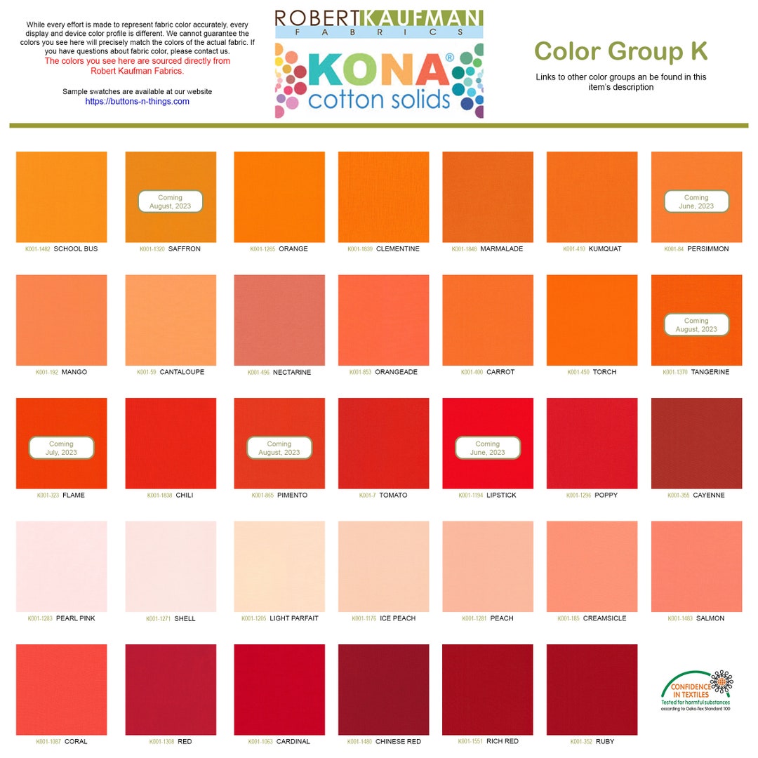 Robert Kaufman Kona Solid Color 100% Cotton Fabric Color - Etsy