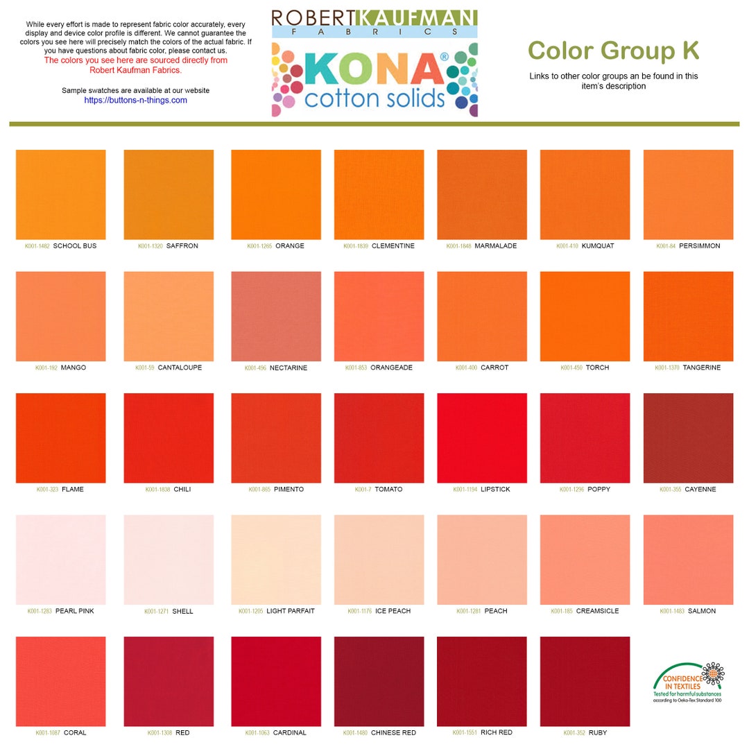 Robert Kaufman KONA Solid Color 100% Cotton Fabric - Color Group K - Etsy