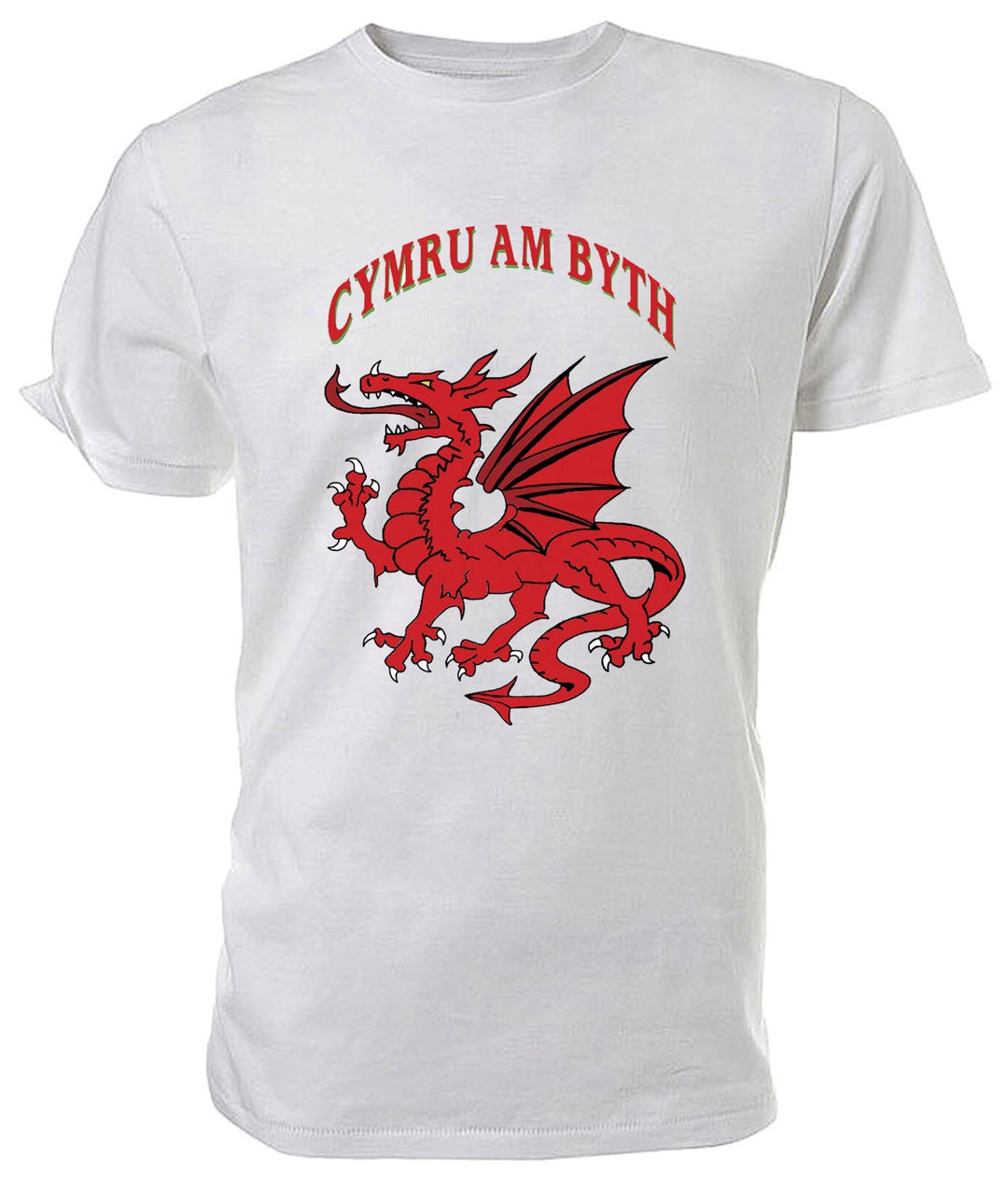 Cymru Am Byth Welsh Dragon T Shirt. Classic Round Neck Short Sleeved ...