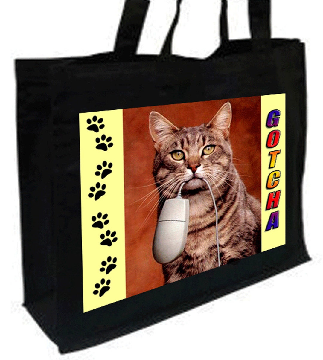Gotcha Tabby Cat Cotton Shopping Bag With Gusset and Long Handles - Etsy