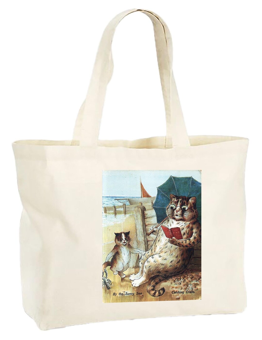 Louis Wain Cats Seaside Cats Cotton Shopping Bag, With Gusset Cream ...