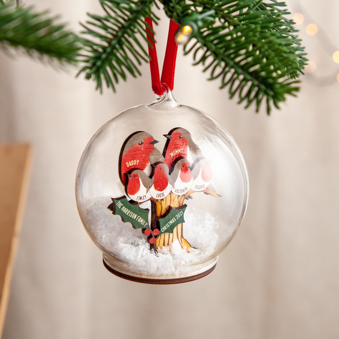 Personalised 3D Wooden Robin Family Bauble - Etsy