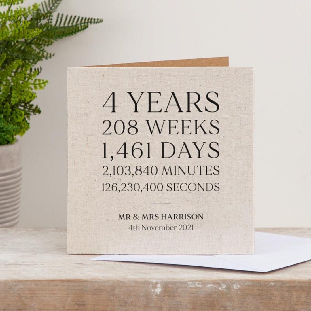 4 Years Together Linen Anniversary Card | Linen Fabric | Personalised ...