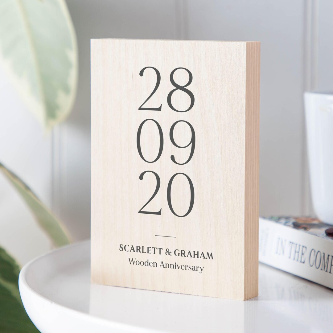 Special Date Wooden Anniversary Block | Wooden Gift for Couples 5th ...