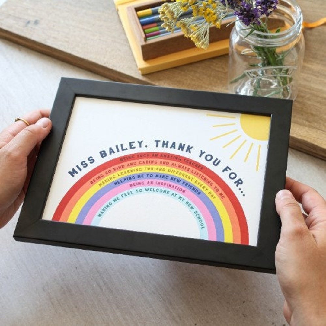 Personalised Thank You Teacher A5 Rainbow Print | Unique Teacher Gift ...
