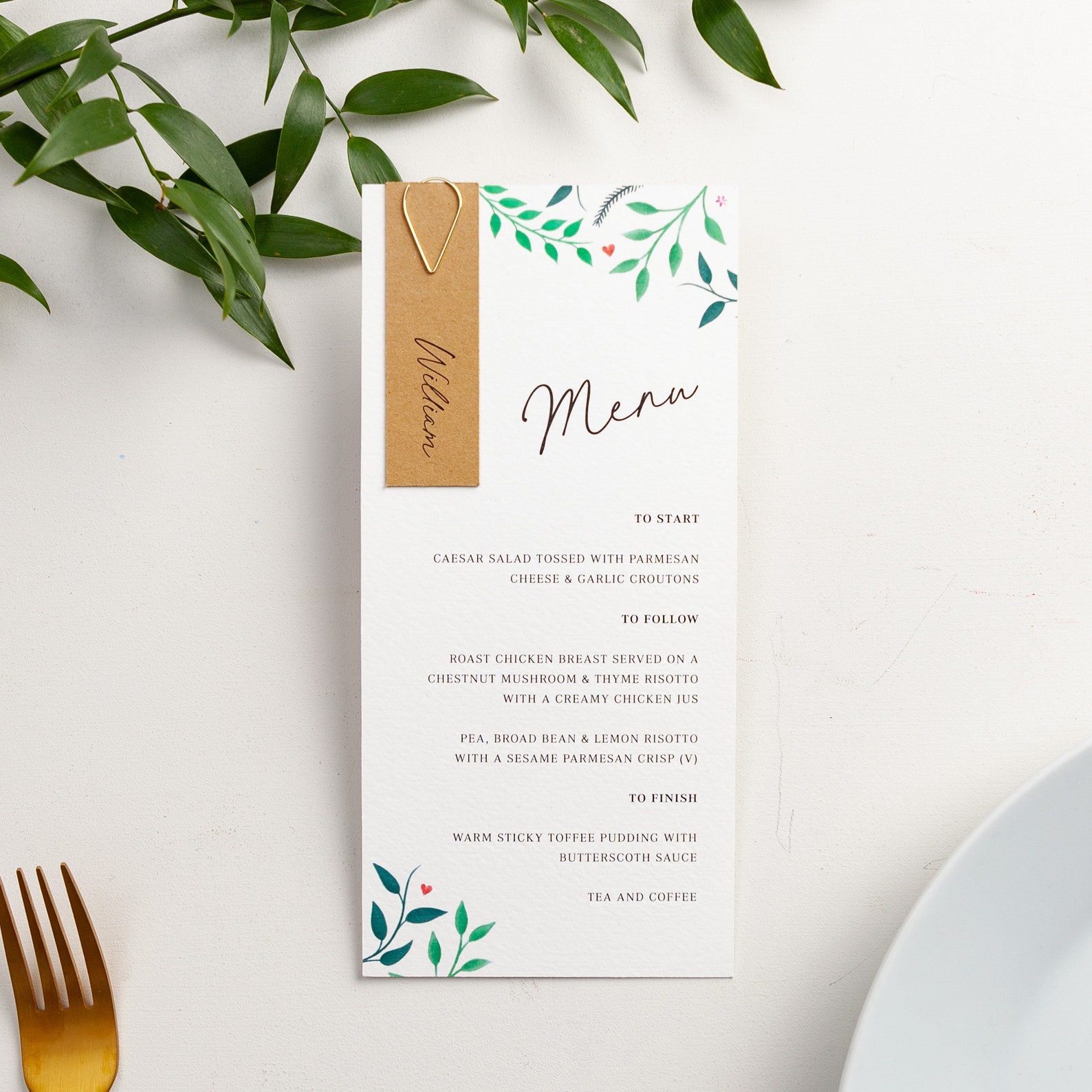Entwined Leaf Menu Cards - Etsy UK