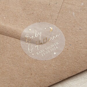 Moon & Stars Design | Foiled Baby Shower Stickers | Personalised | Gold ...