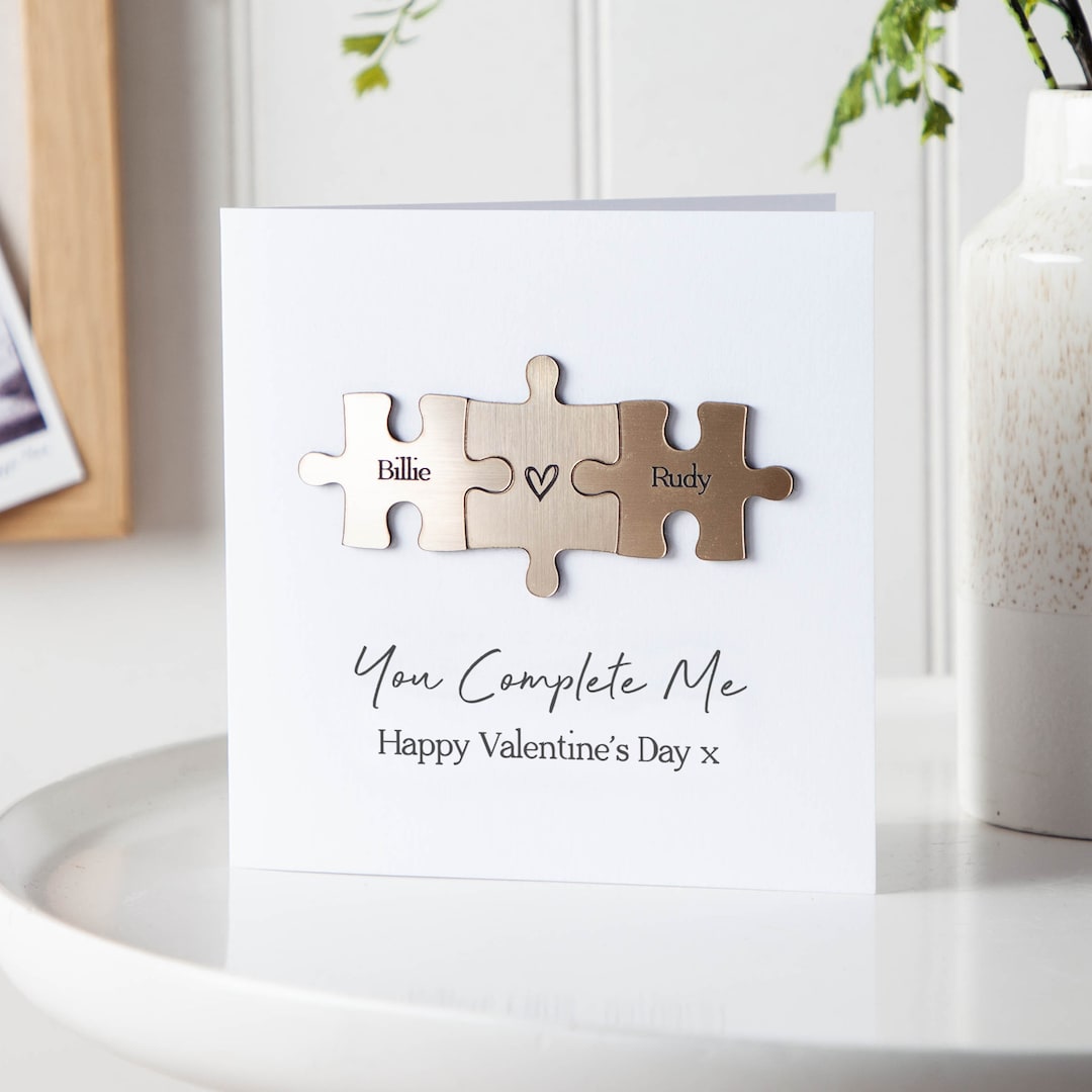 You Complete Me Metallic Puzzle Pieces Card Couples Valentine's Day ...