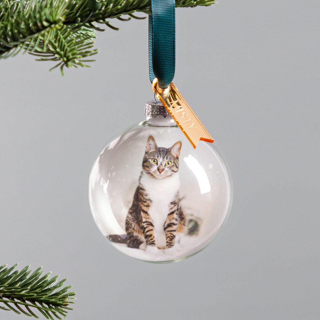 Cat Photo Bauble With Gold Name Charm - Etsy