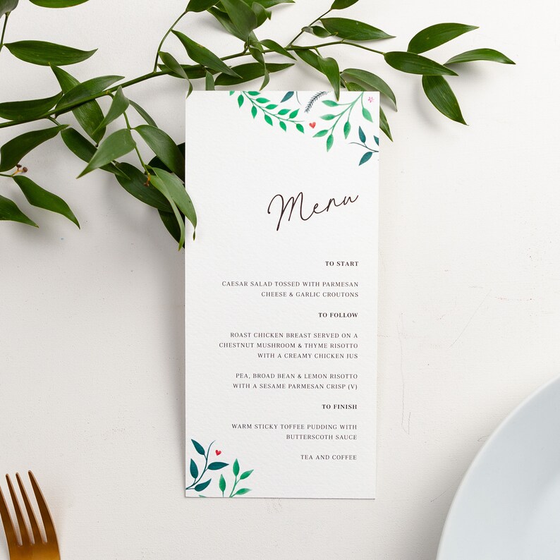 Entwined Leaf Menu Cards - Etsy UK