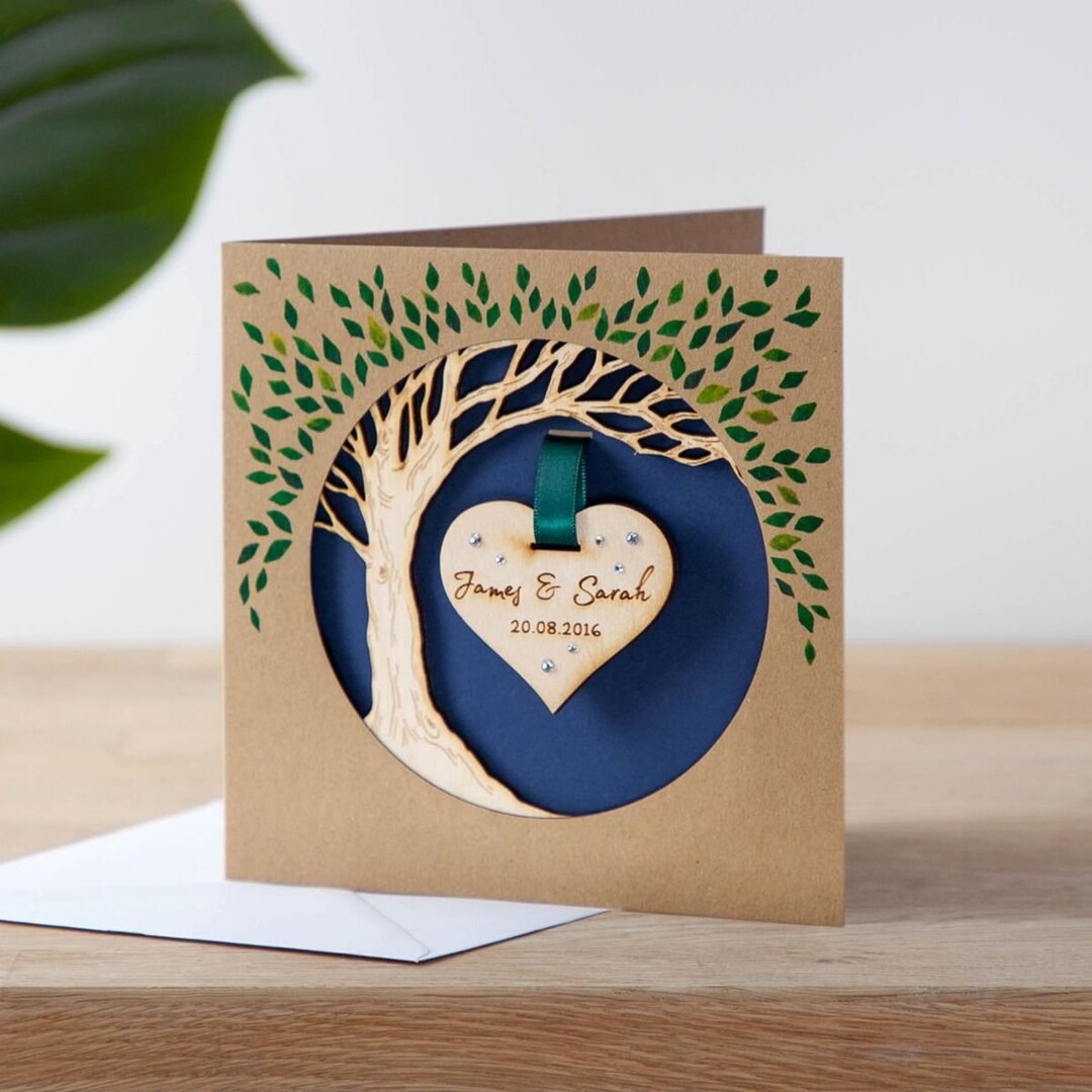 Wooden Anniversary Hanging Heart Tree Keepsake Card - Etsy UK