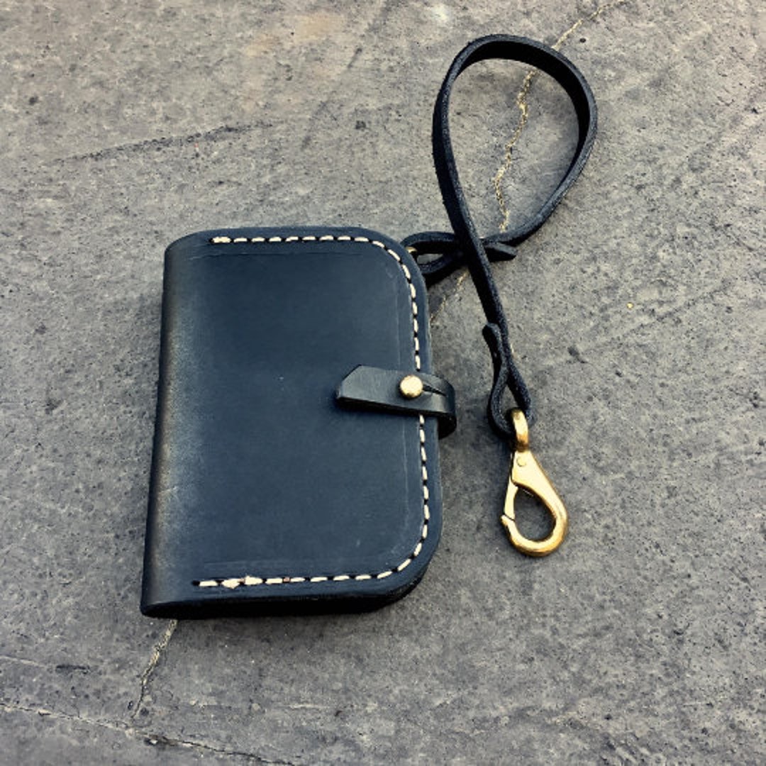 Leather Wallet, With Snap Button, With Strap and Forged Bronze ...