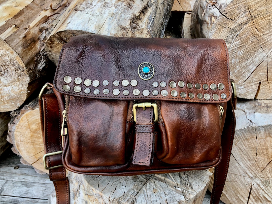 Leather Shoulder Bag, With Leather Studs, Decorative Rivets - Etsy