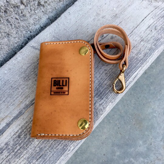 Leather Wallet, With Snap Buttons, With Strap and Forged Bronze ...