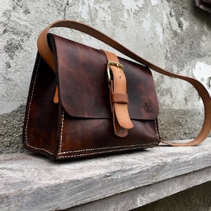 Leather Shoulder Bag, Brass Buckle Closure - Etsy