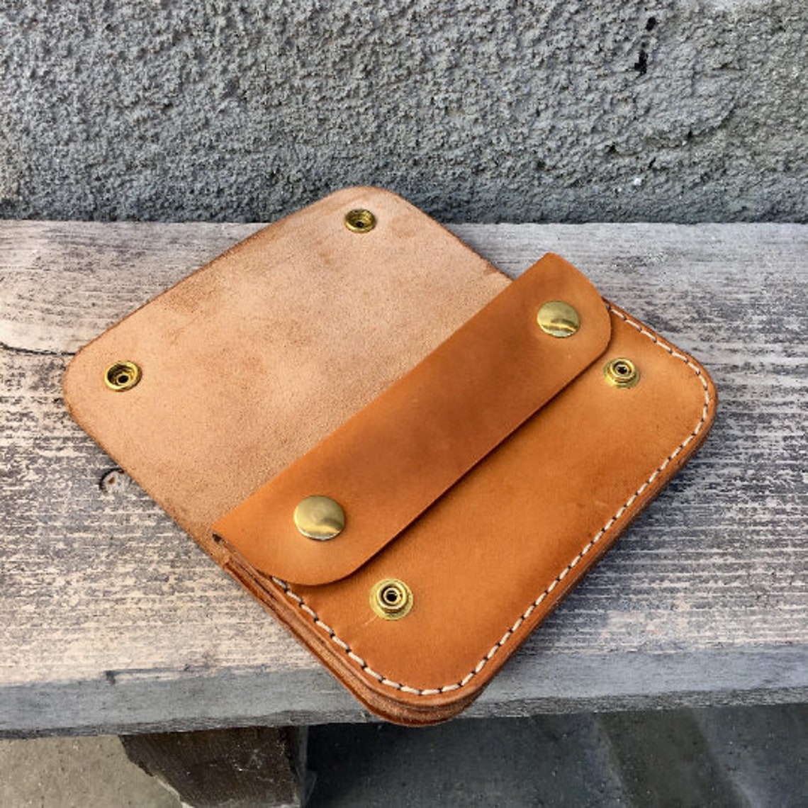 Leather Wallet With Bronze Snap Buttons 5 Pockets - Etsy