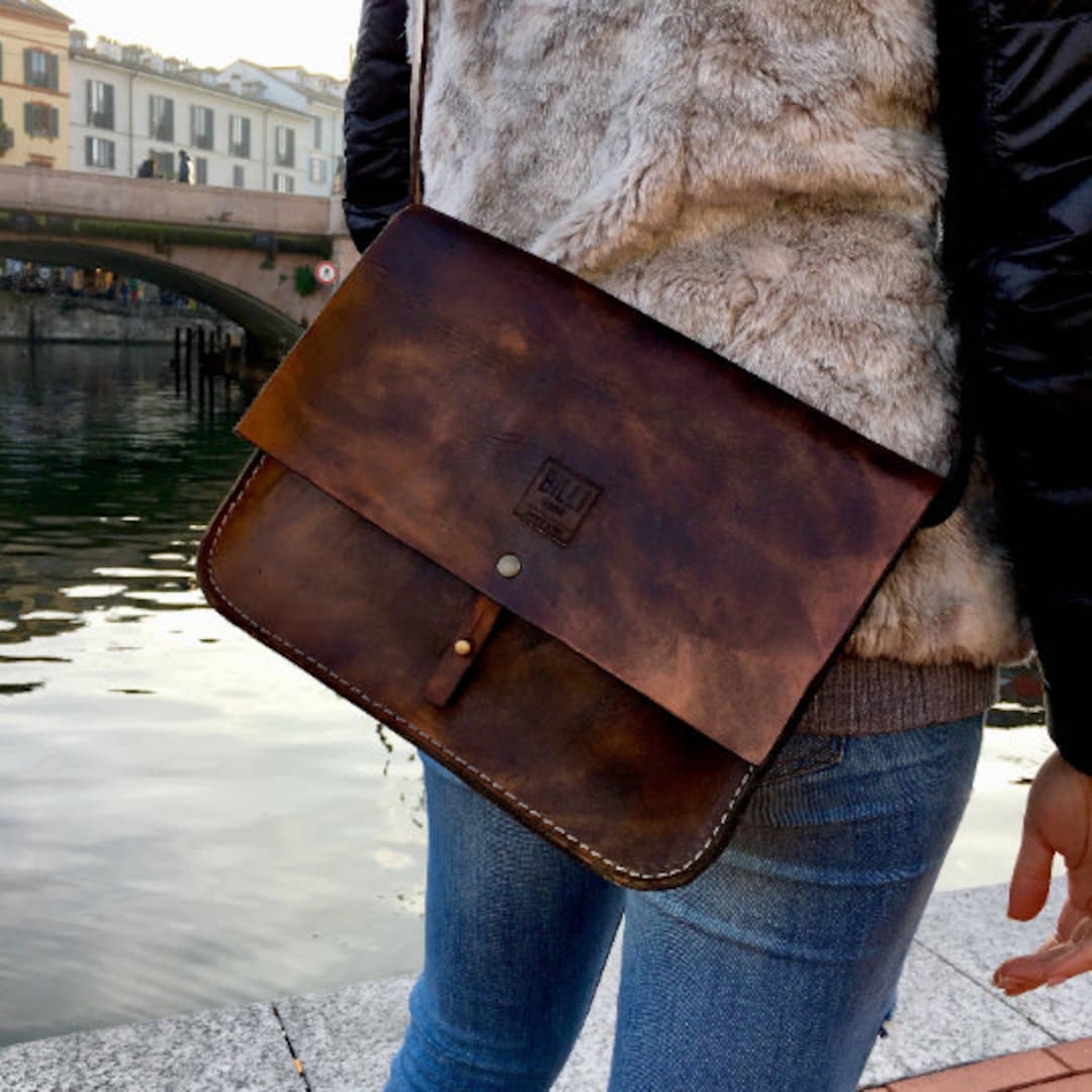 Shoulder Bag, Leather, Brass Cufflink Closure - Etsy