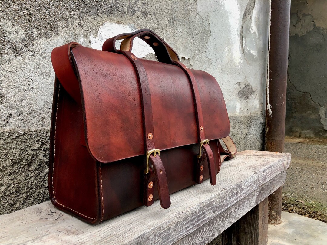 Shoulder Bag in Heavy Leather, Leather Briefcase for Men, Women, Work ...
