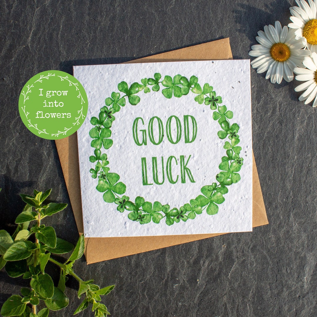 Good Luck Card, Plantable Seed Paper Card, Four Leaf Clover Card ...