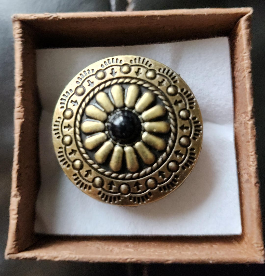 SCARF Slide CONCHO With ONYX faux in Antiqued Goldtone Perfect for Any ...