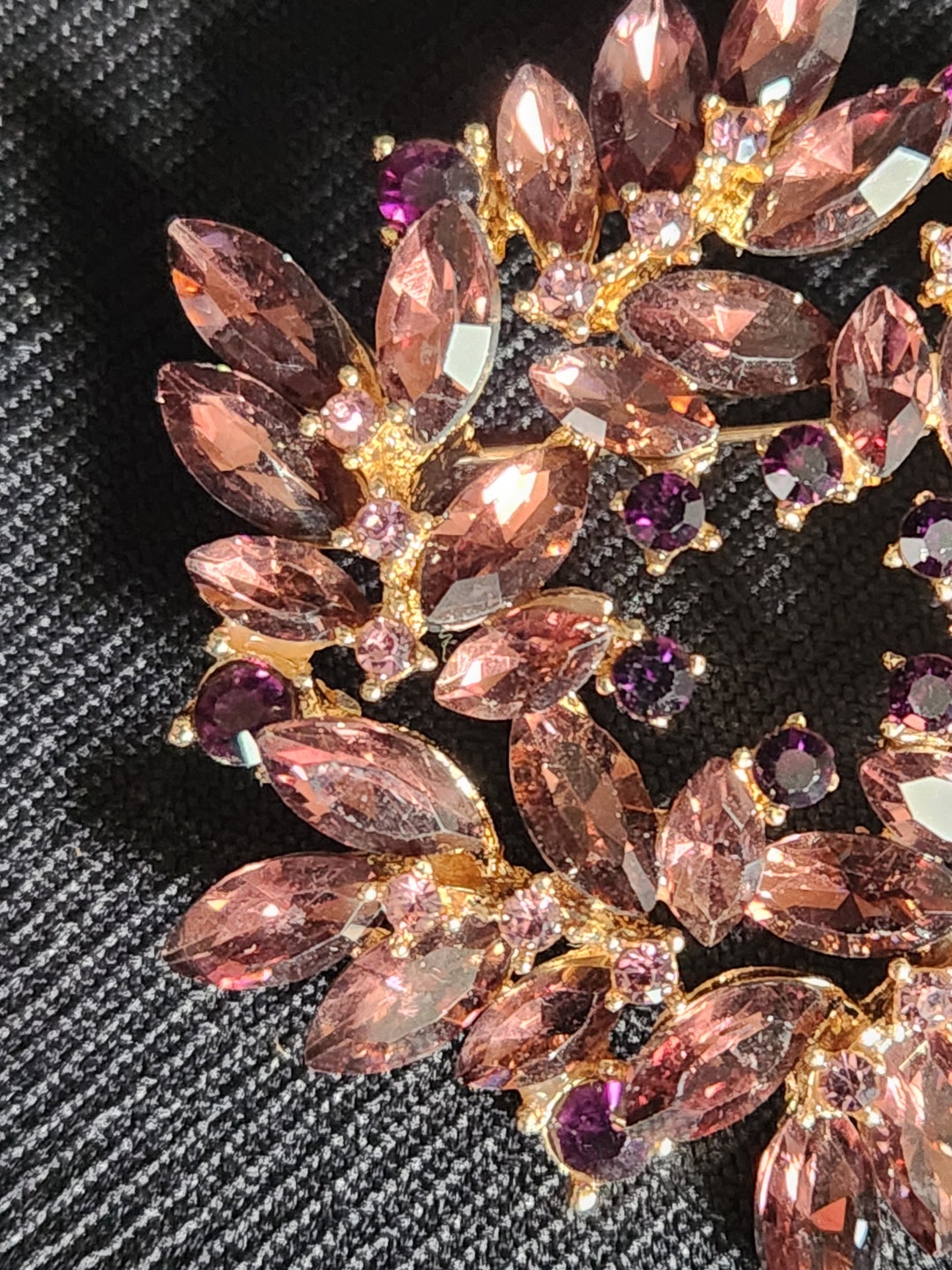 Large PIN BROOCH Withaubergine and Purple STONES Set in Rose Goldtone ...