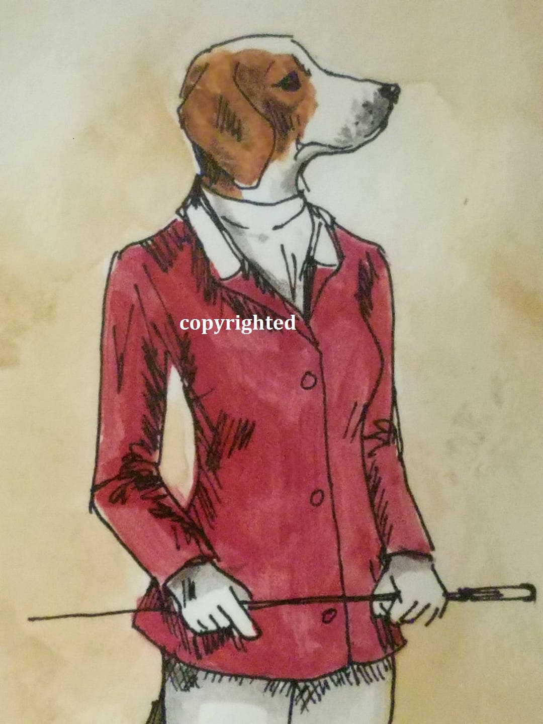 FOXHUNTING Art PRINT Signed Handcolored Print Mounted 8x10" Vintage ...