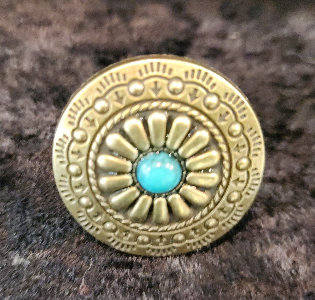 SCARF Slide CONCHO With TURQUOISE (faux) in Antiqued Goldtone Perfect ...