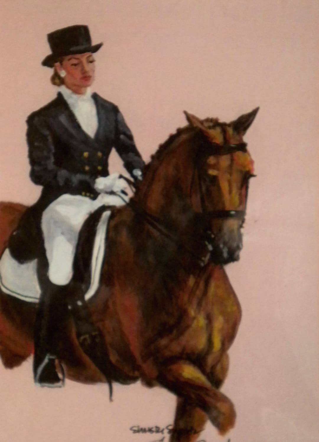 DRESSAGE Horse and Rider ORIGINAL Acrylic Painting 8 X 10" Chestnut ...