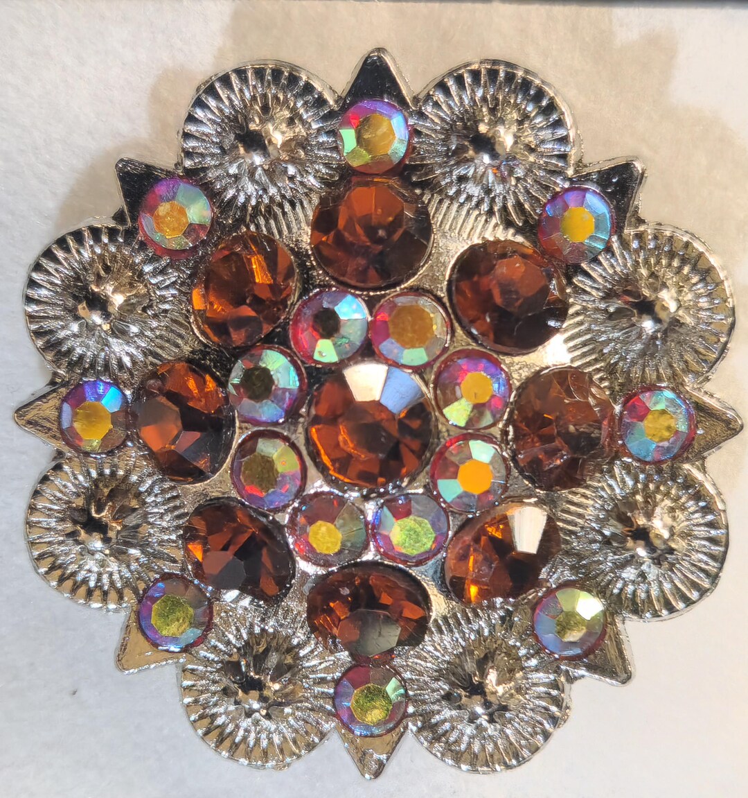 SCARF Slide CONCHO With Deep Amber ORANGE & Aurora Borealis Crystals in ...