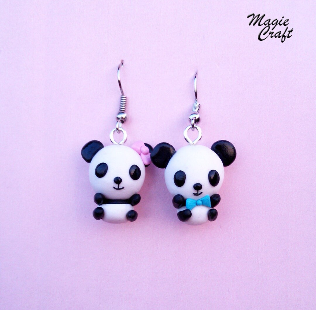 Panda Bear Earrings Handmade in Polymer Clay - Etsy