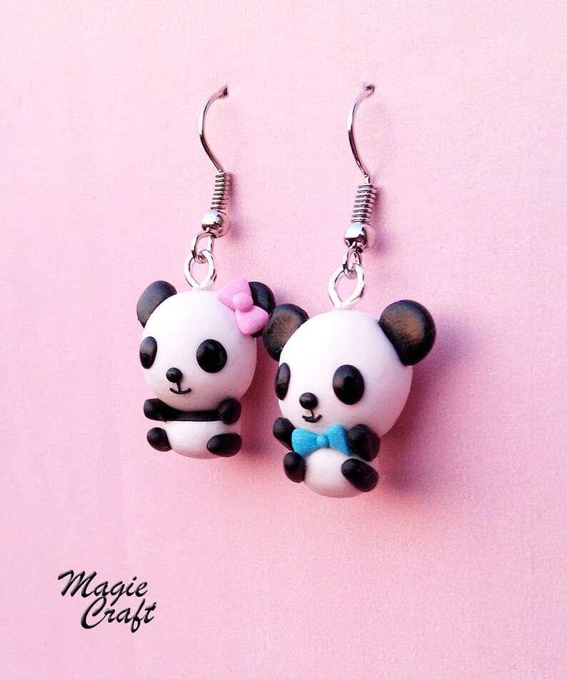 Panda Bear Earrings Handmade in Polymer Clay - Etsy