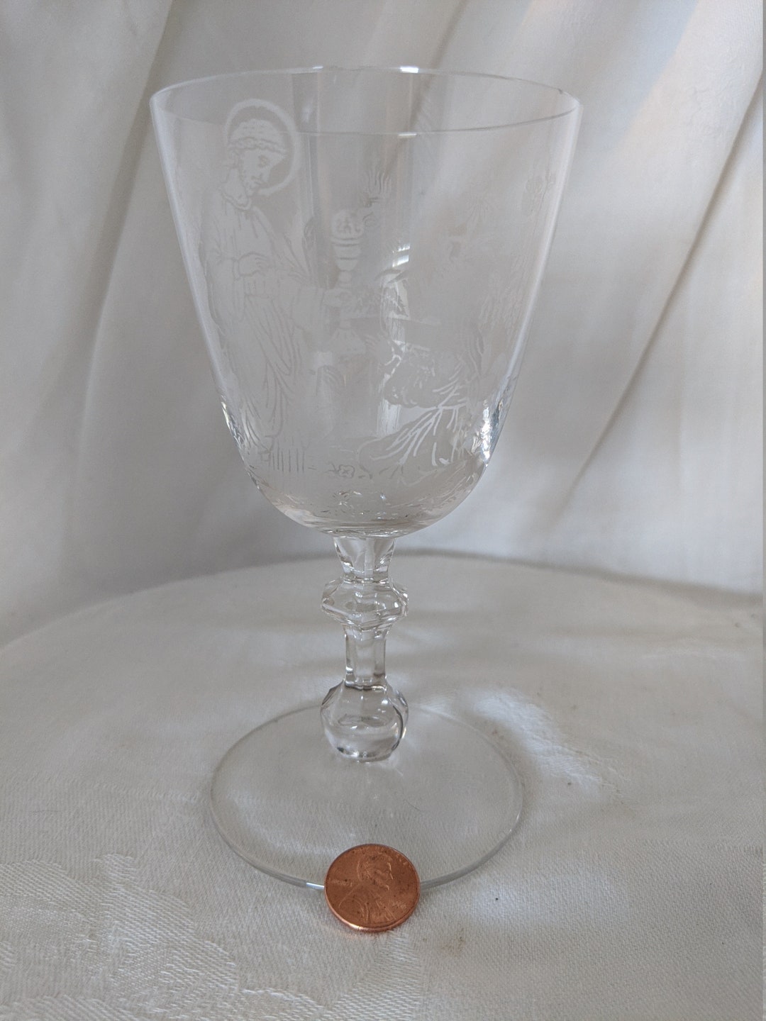 Vintage, Etched Communion Goblet Features Passion Flower, Sacred Heart ...
