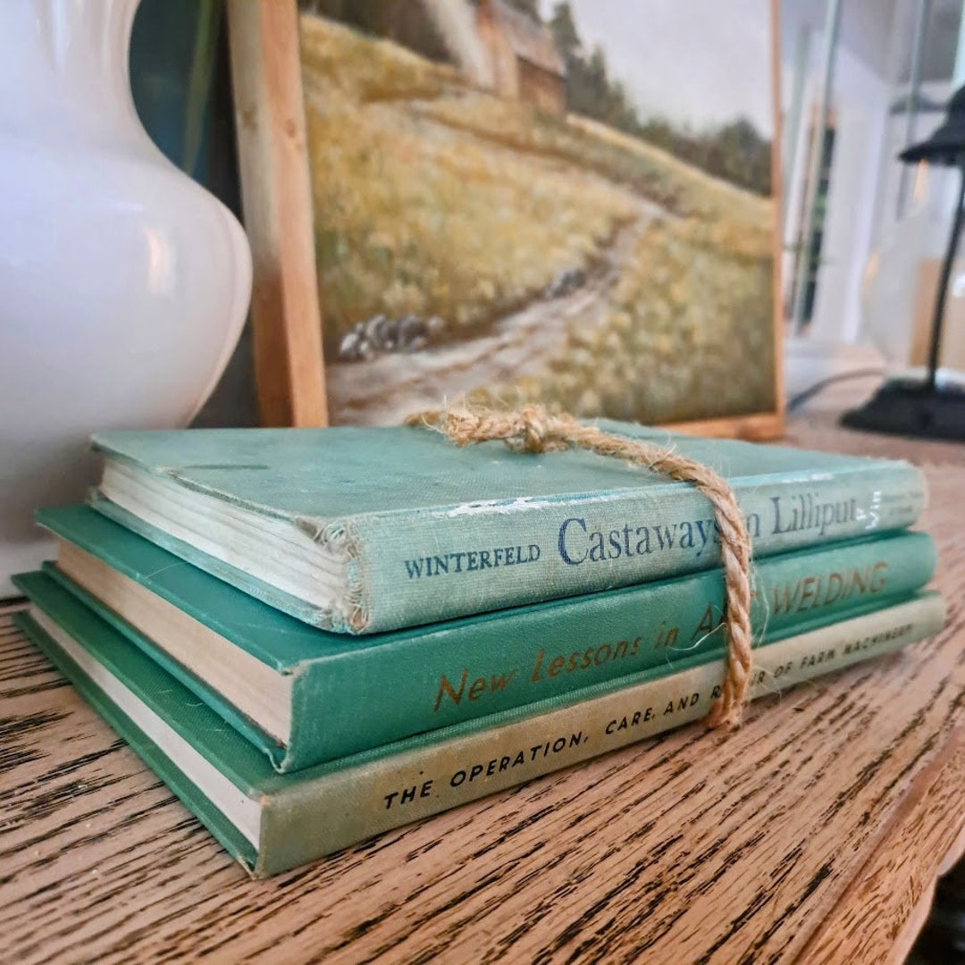 GREEN Decorative Book Stack 1950's Vintage Hardcover Triple Mantle ...